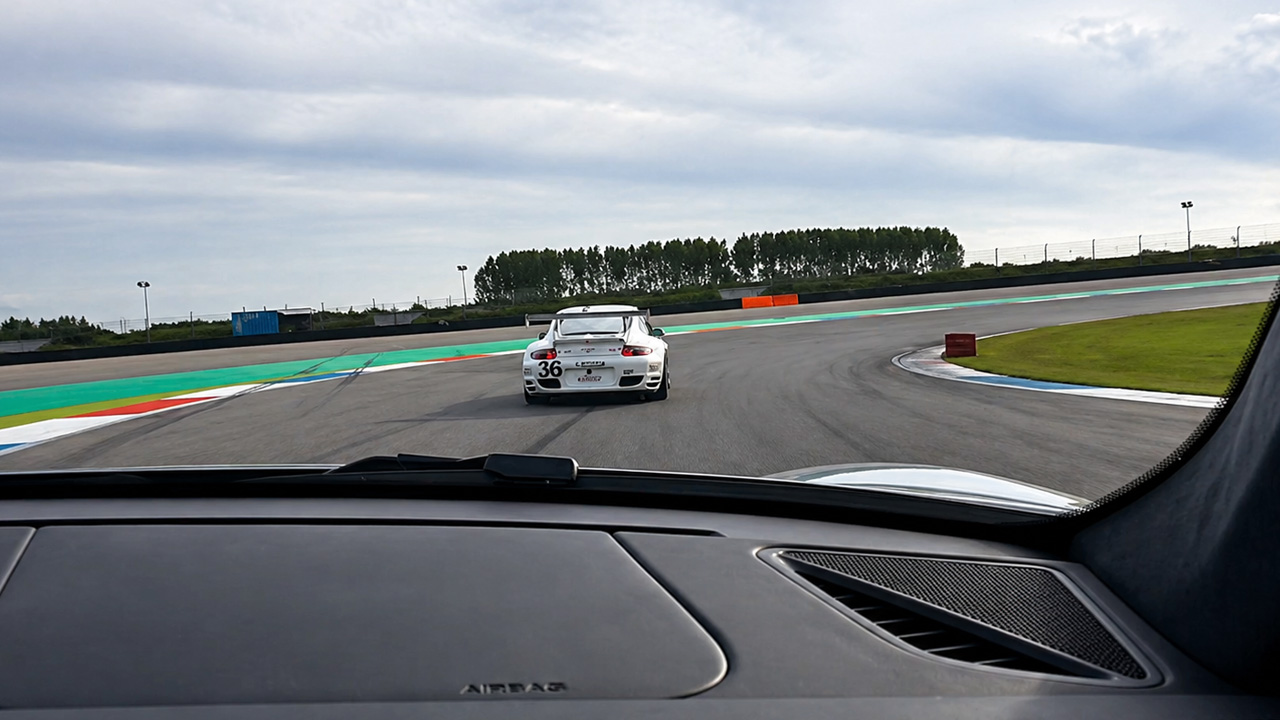 High speed Porsche 911 GT3 RS onboard chase through sharp curves