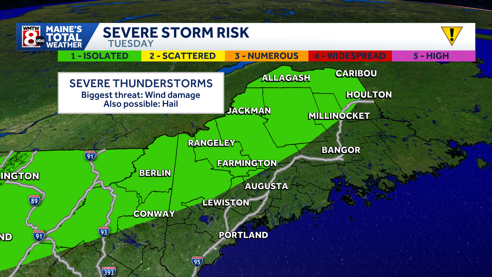 Gusty winds in Maine today, isolated strong storms north