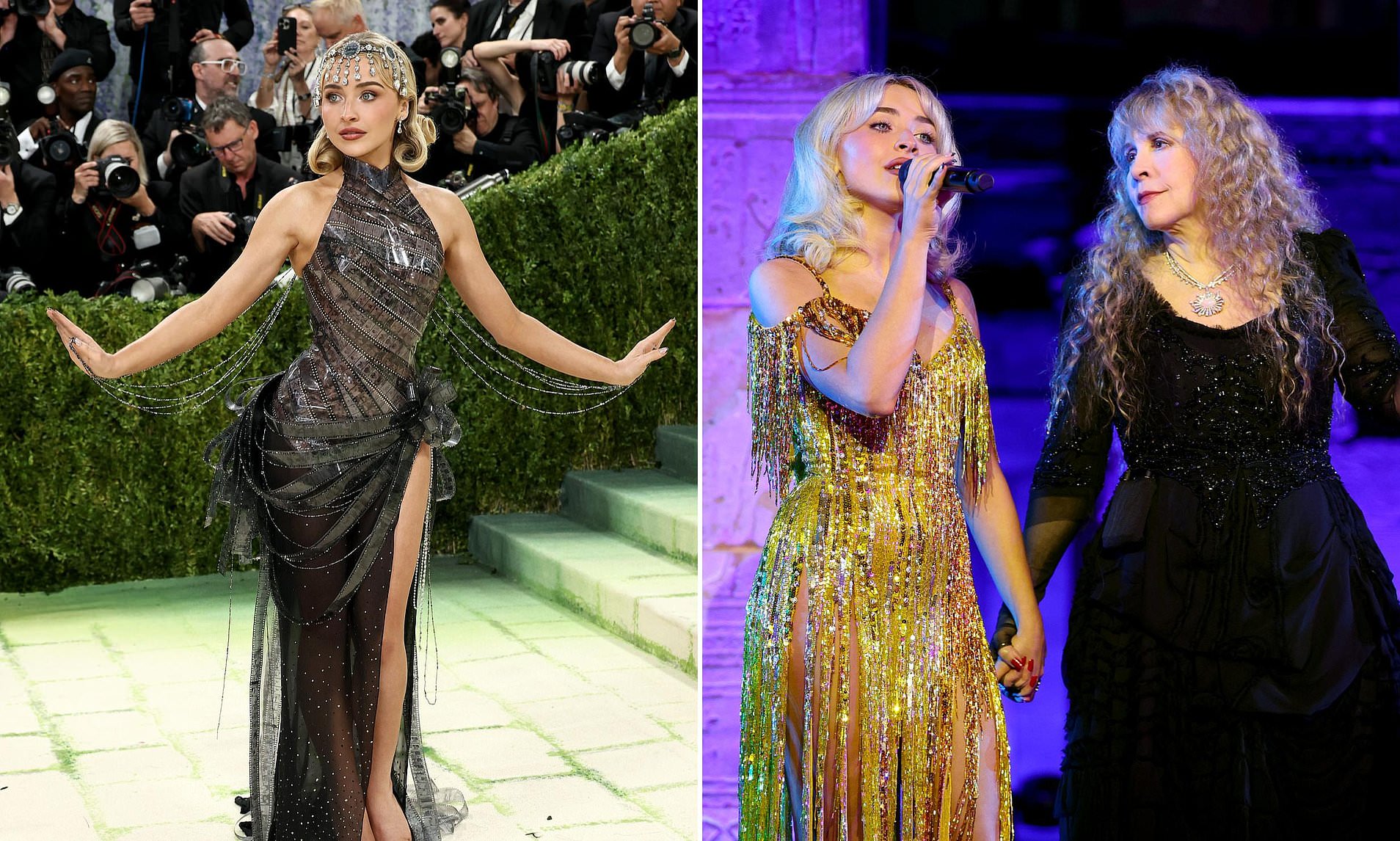 Sabrina Carpenter goes full meta with a Dior gown made of Audrey ...