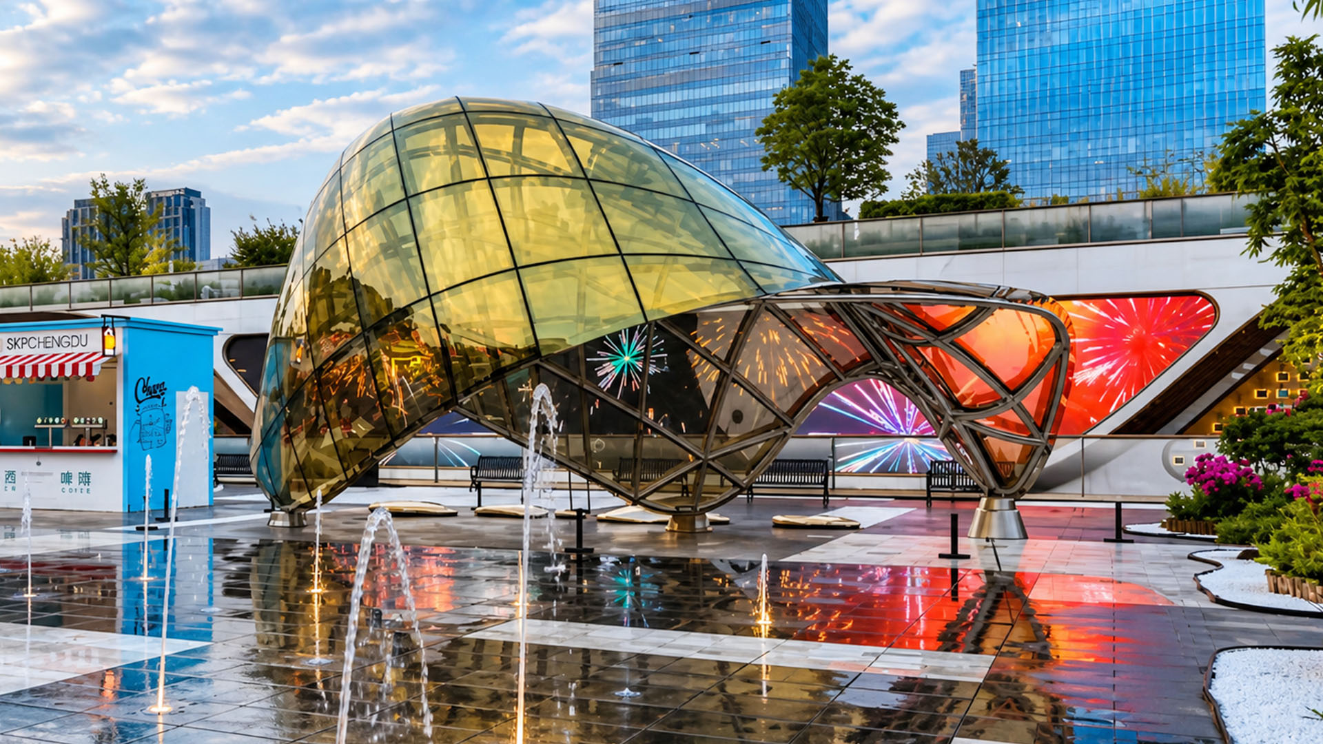 This eye catching fountain installation looks like a living piece of art
