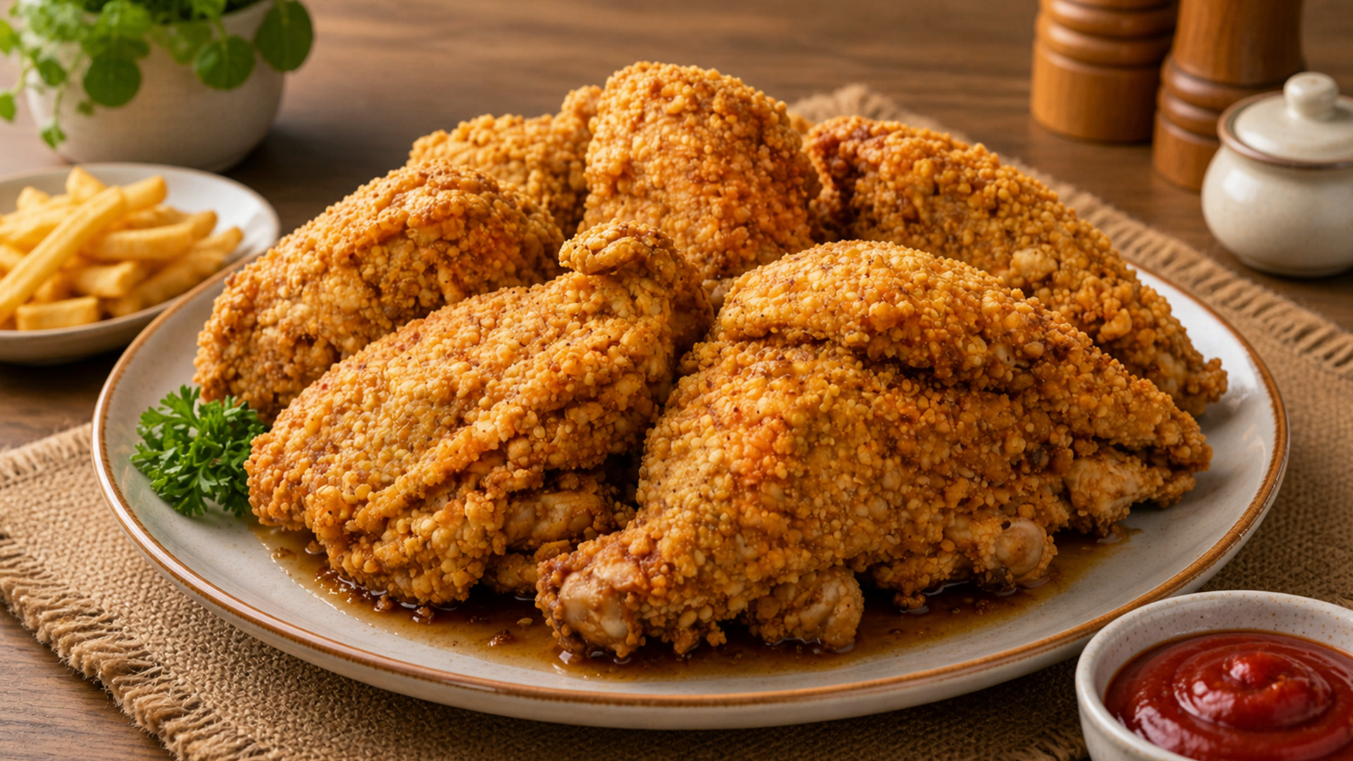 Crispy fried chicken with juicy and tender meat