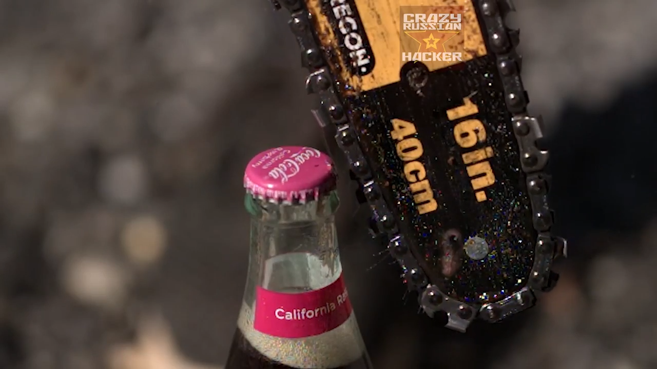 This soda looked ready to explode… then the chainsaw opened it clean