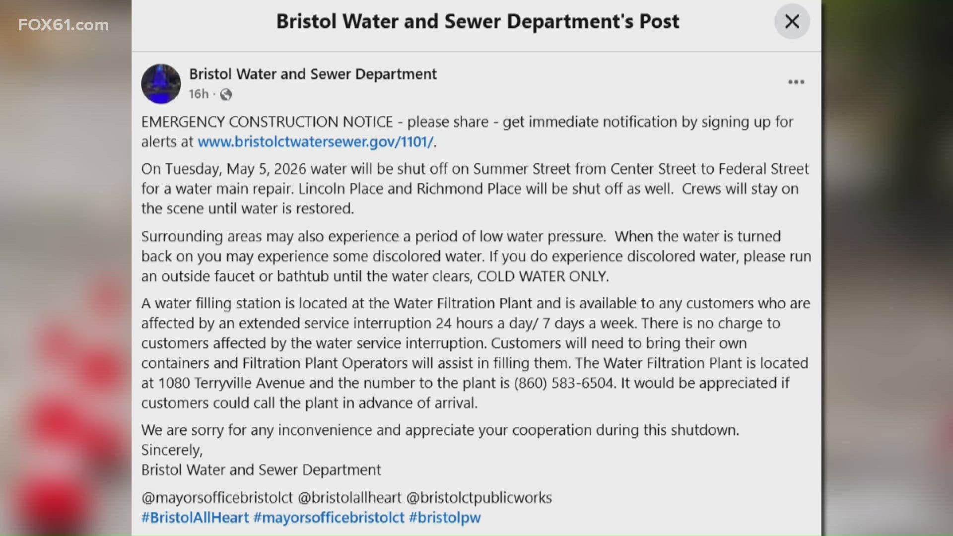 Bristol emergency water main construction