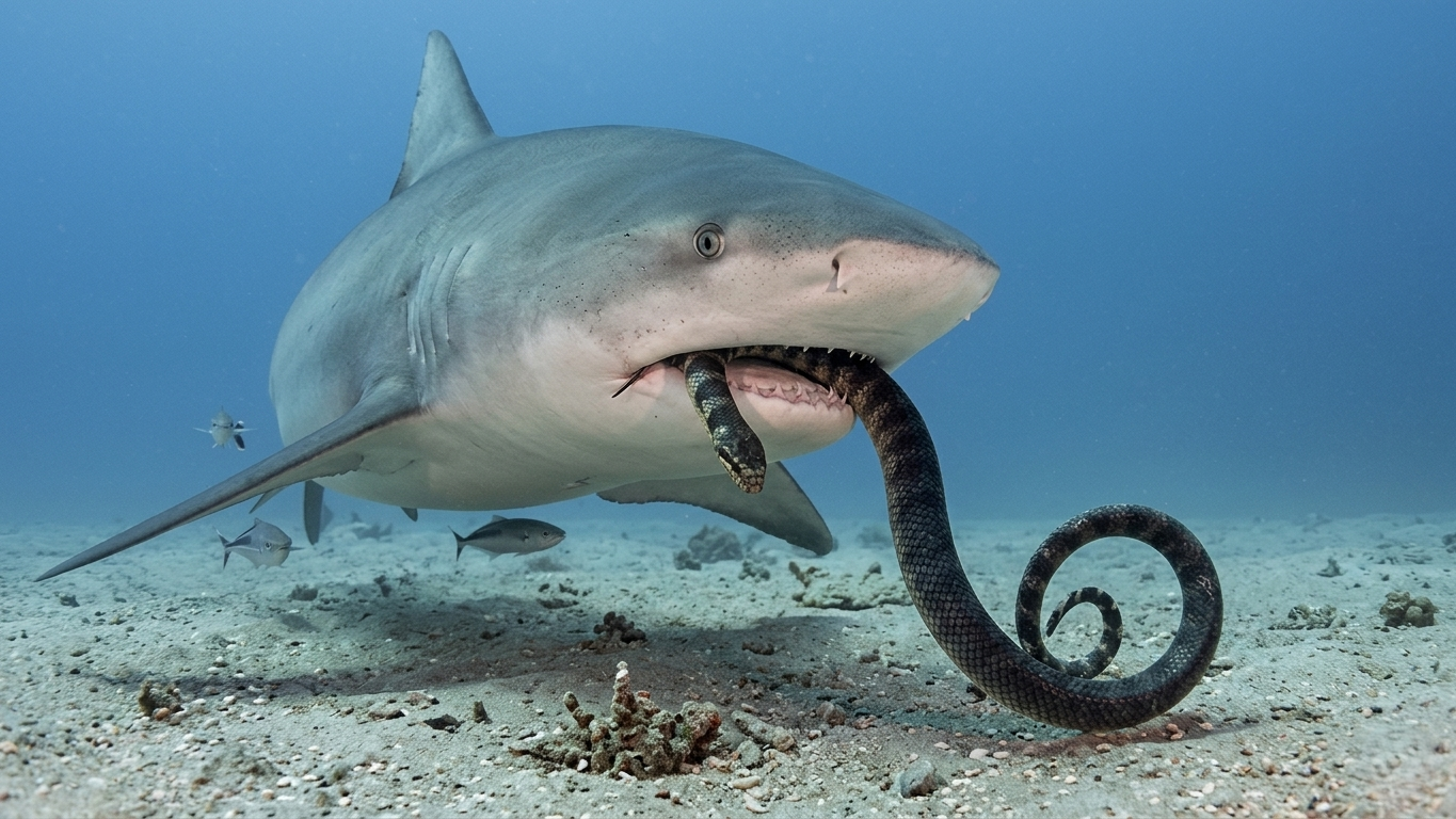 Watch what happens when a shark eats a water snake