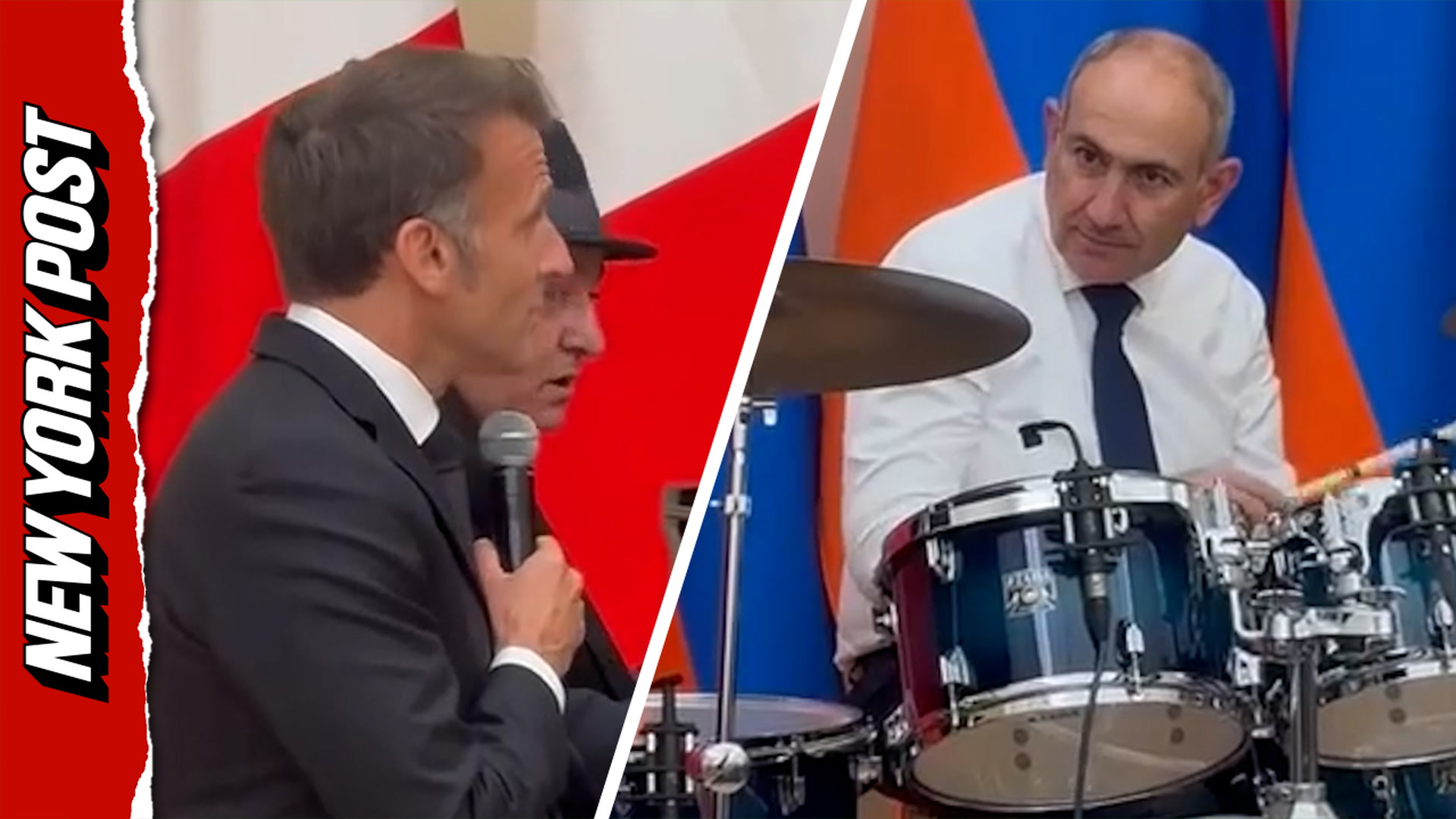 Unexpected moment: French President Macron sings while Armenian PM ...