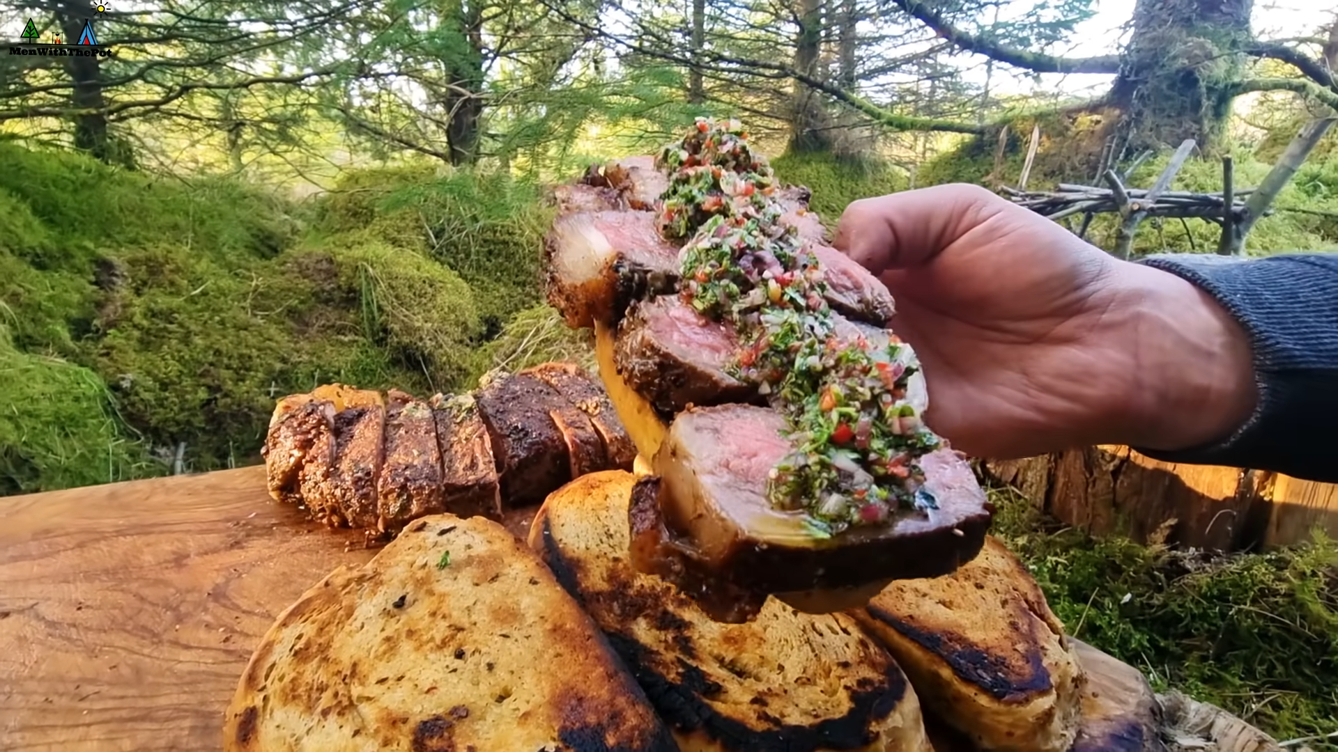 Watch how this steak turns perfect with chimichurri over fire