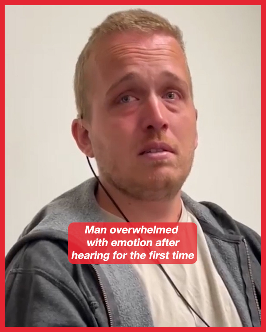 Man overwhelmed with emotion after hearing for the first time