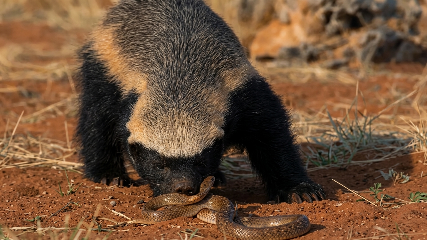 Watch what happens when a honey badger provokes a tiny snake