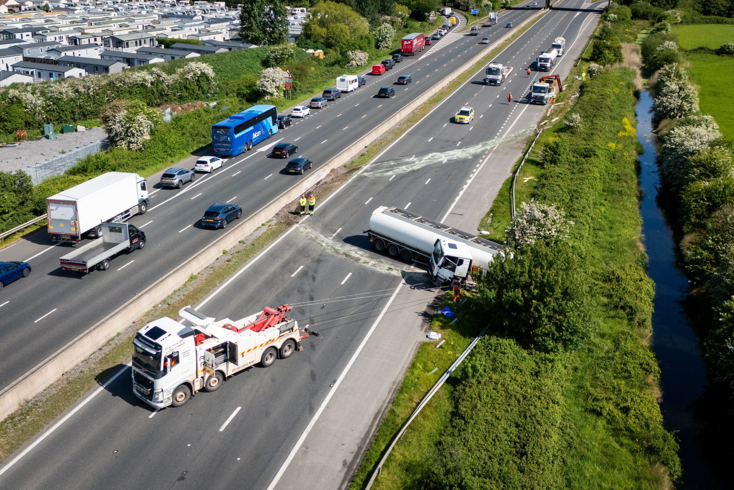 M5 closed by diesel spill after major oil tanker crash