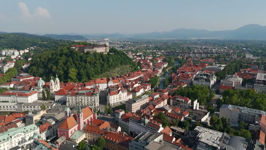 Ljubljana Castle, Slovenia: Drone views from the city to the Alps