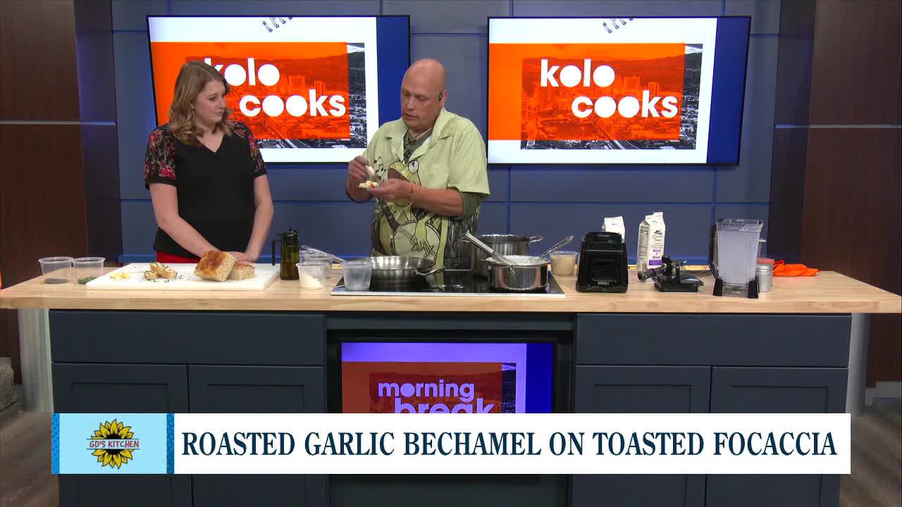 KOLO cooks: GD’s Kitchen makes roasted garlic bechamel on toasted focaccia