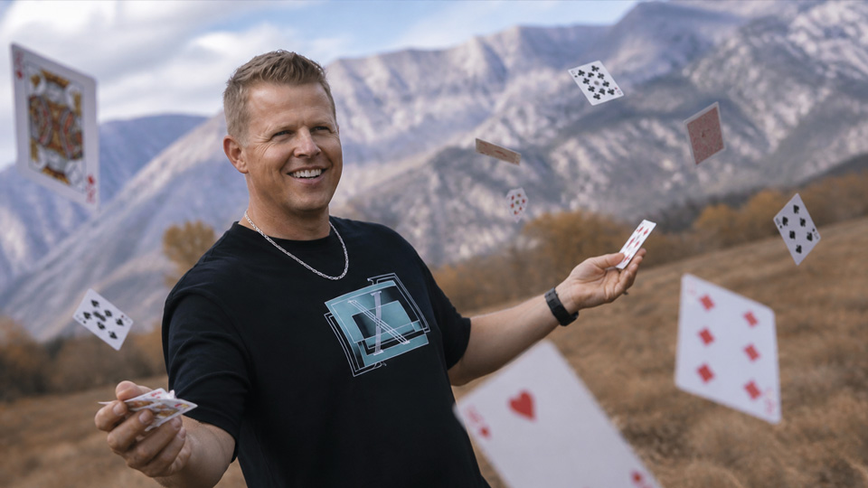 Card throwing trick shots hit targets with speed