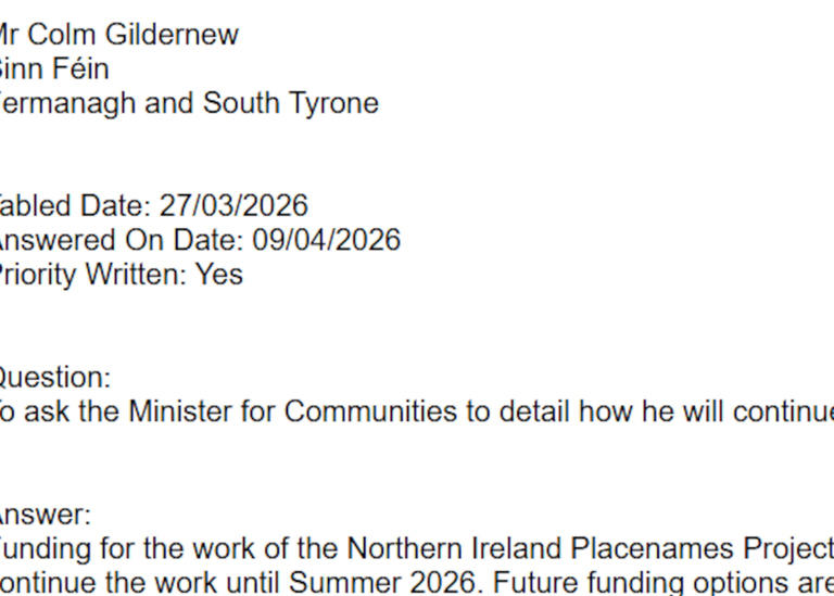 Sinn Féin’s Archibald ‘stepping in’ to save place-name project