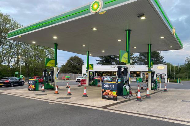 Fuel station in Swindon closed off with traffic cones