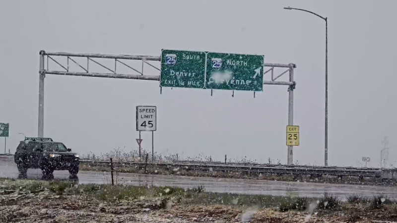 Hefty springtime winter storm dumps snow in Wyoming