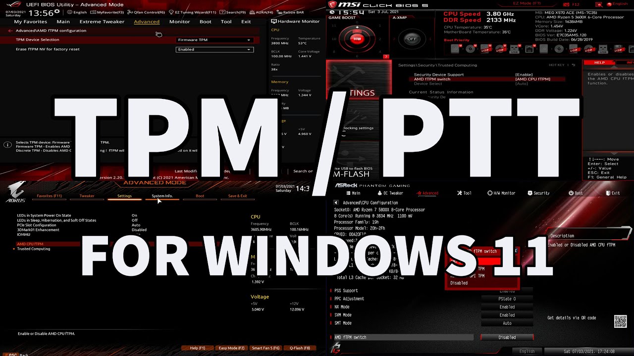 How to enable TPM / PTT on every motherboard (ASUS, MSI, Gigabyte ...