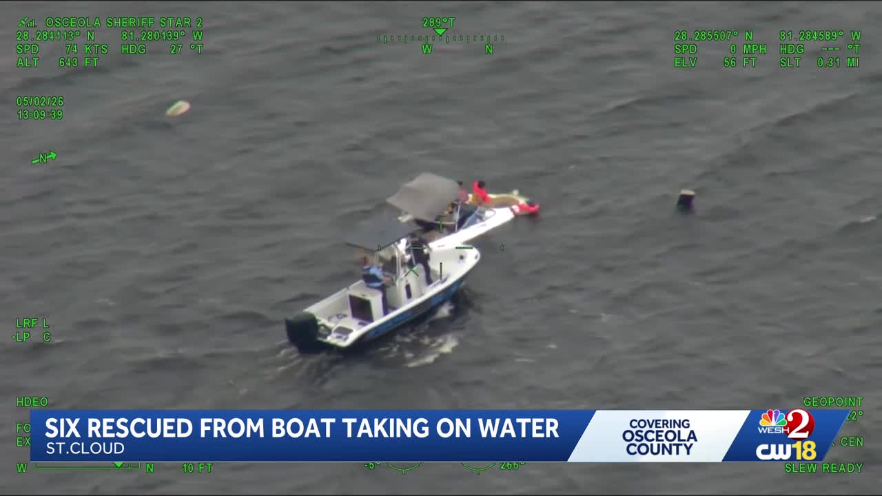 Videos show 6 rescued from sinking boat in Lake Toho