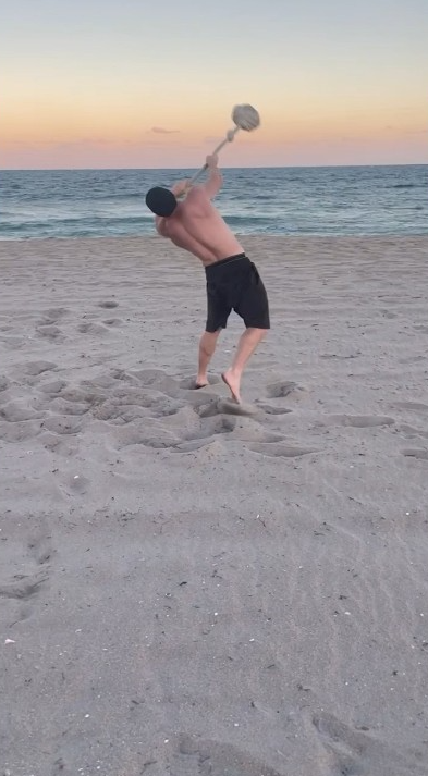 Beach training with rope ball fun functional workout