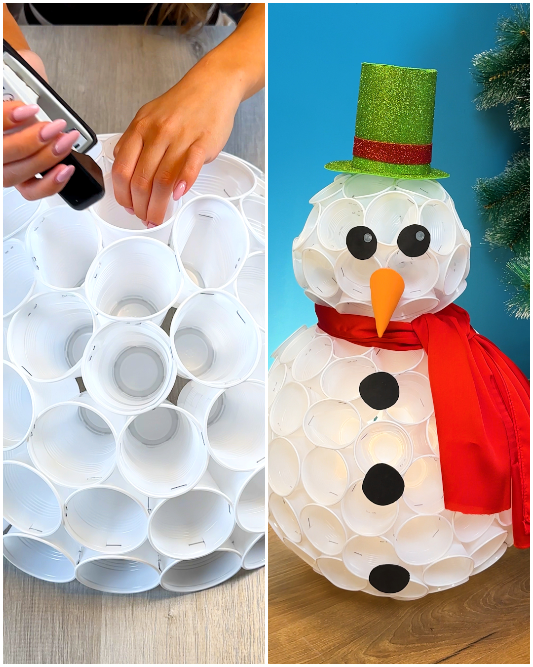 Turn plastic cups into a festive snowman ⛄