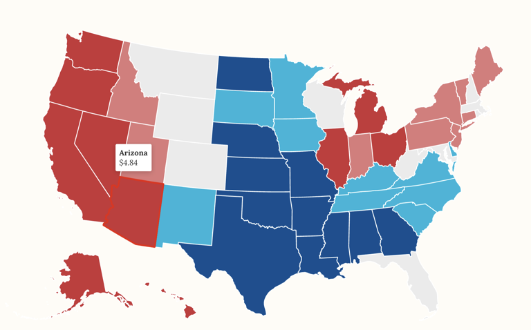 US gas prices rise above $4.50. Map shows price per state