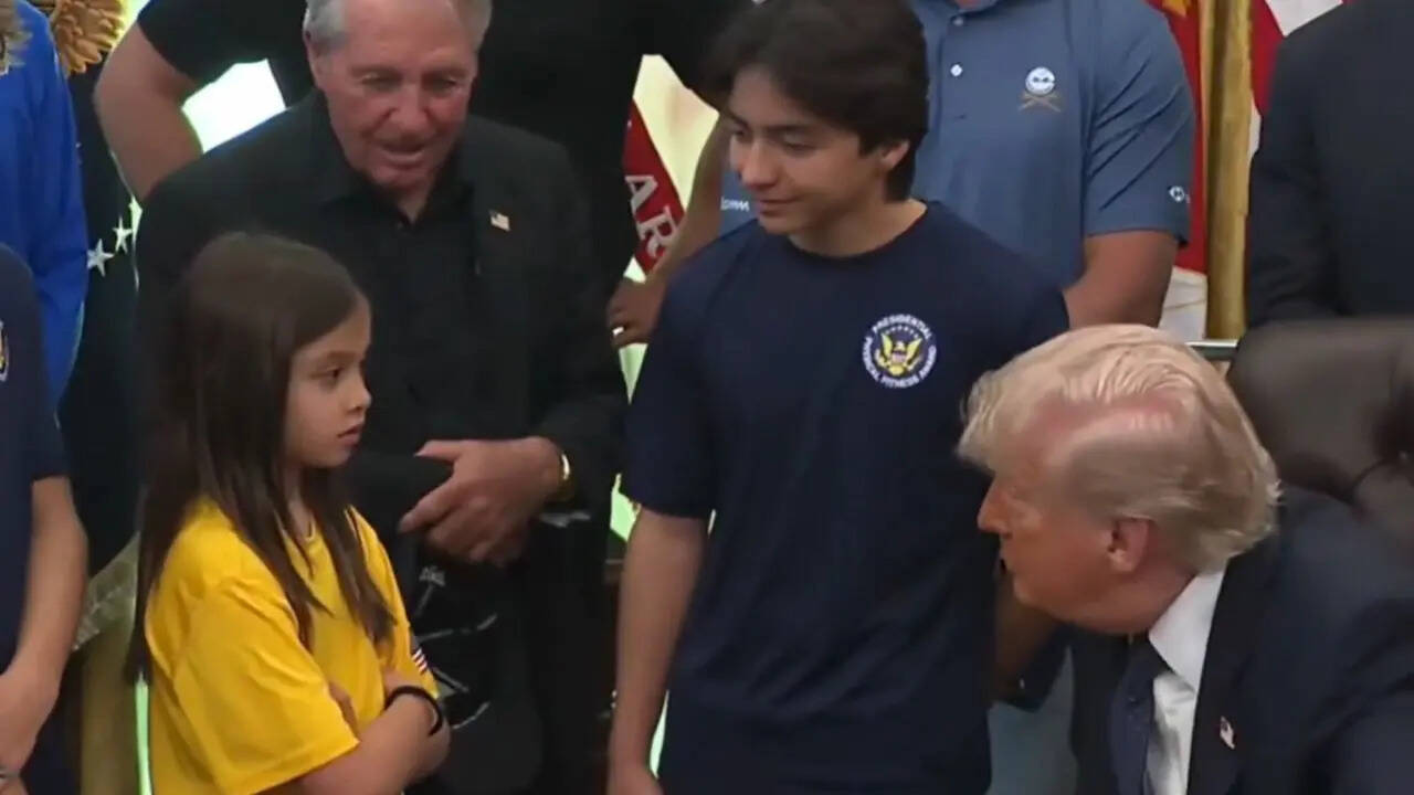 'Can you jump high?' Trump’s interaction with young girl athlete ...