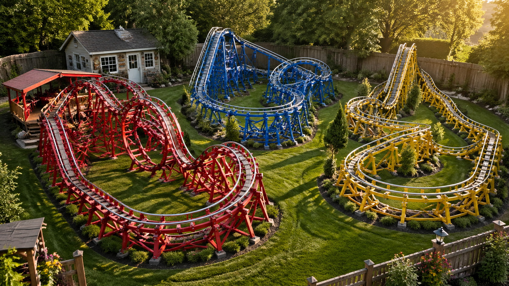 An aerospace engineer built three roller coasters for his grandkids