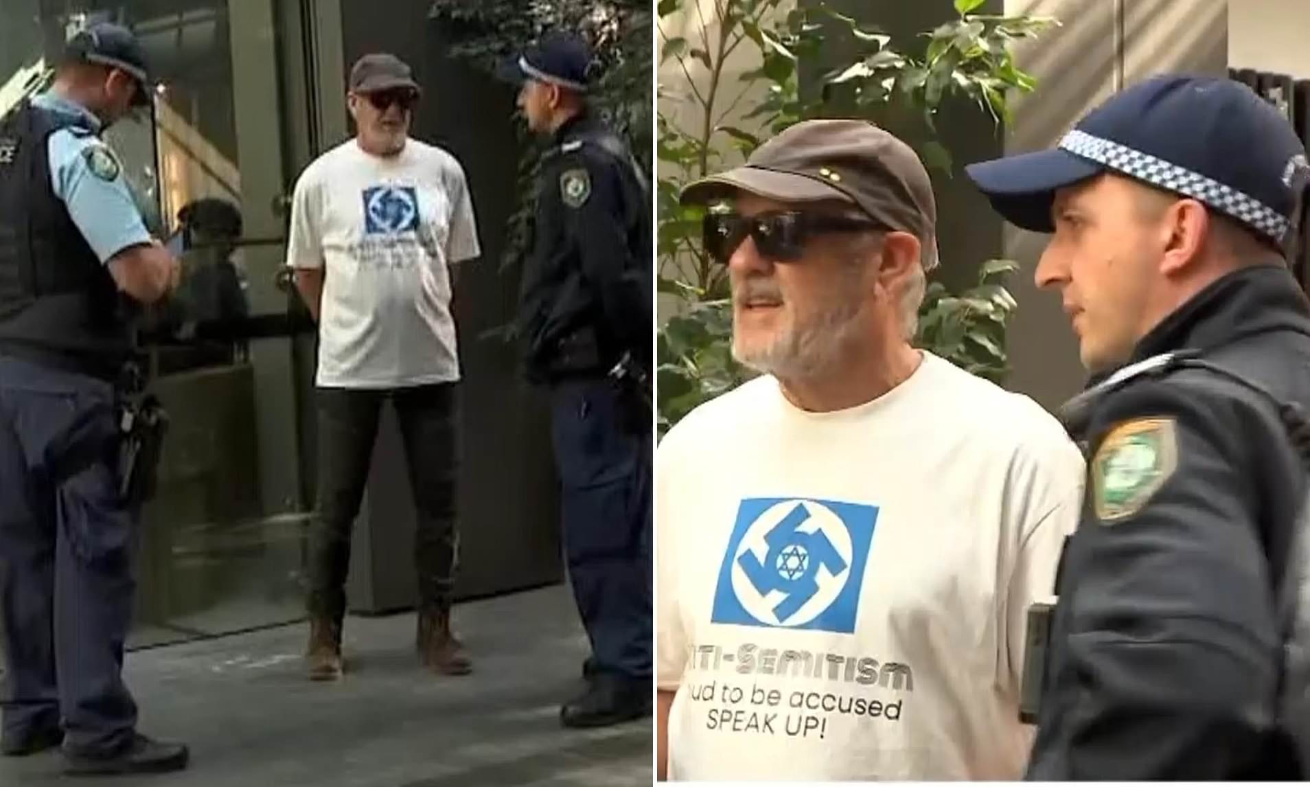 Swastika-wearing protester's bizarre response as cops swoops on him at ...