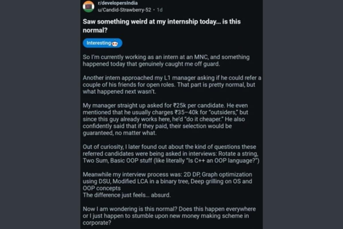 Intern alleges manager running ‘cash-for-selection’ scam at MNC, social ...