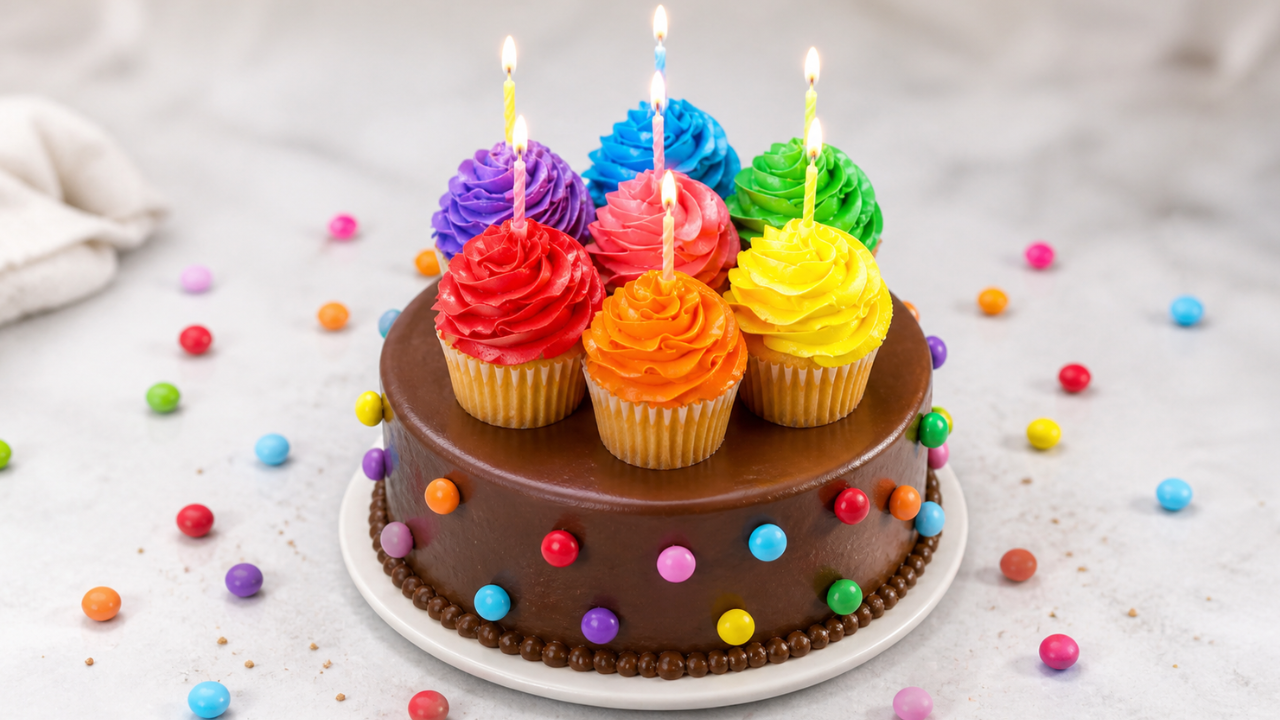 How to make rainbow cupcake birthday cake