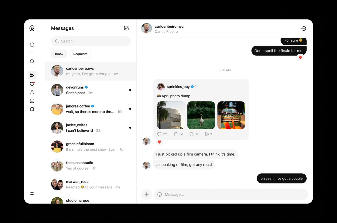 Threads web catches up to mobile with DMs