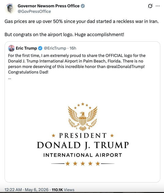 Newsom trolls Don Jr. over tacky golden rebrand