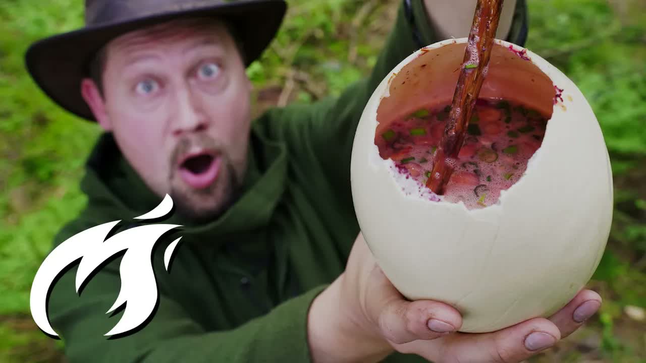 Cooking in the woods: Ostrich egg that is so unusual