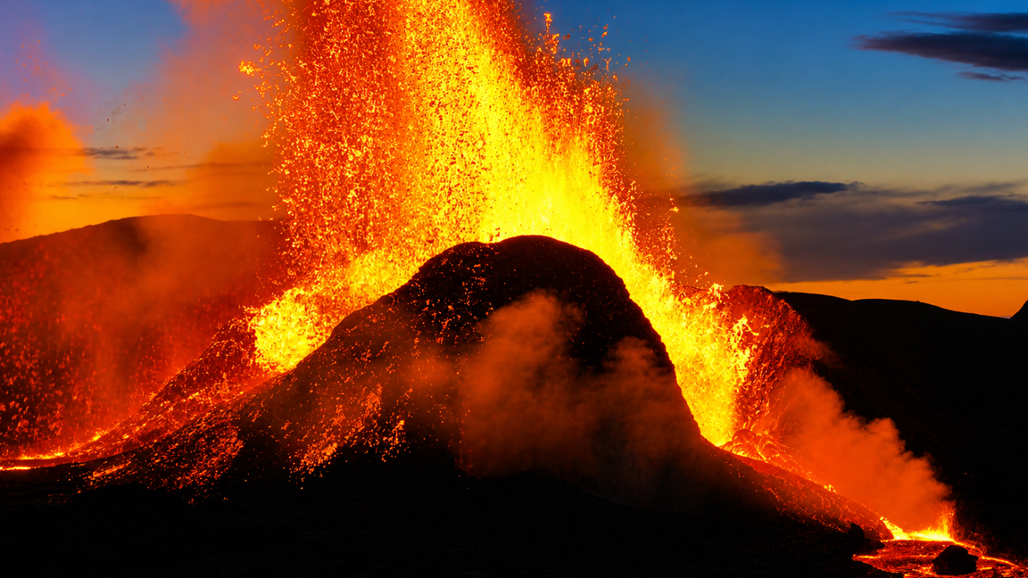 Dramatic lava explosion from volcano crater
