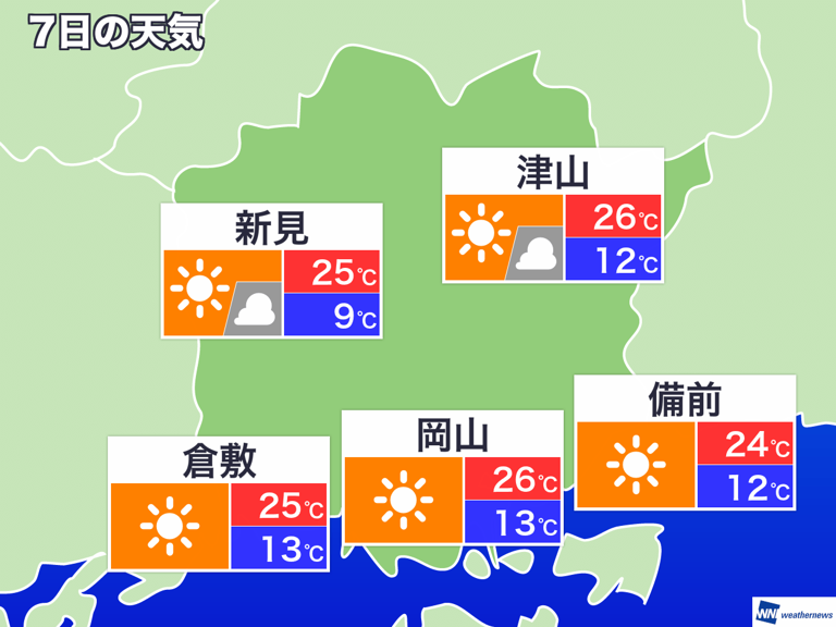5月7日(木) 岡山県の明日の天気