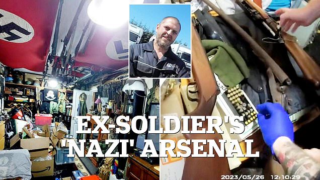 Moment police uncover ex-soldier's 'Nazi-themed' weapons arsenal