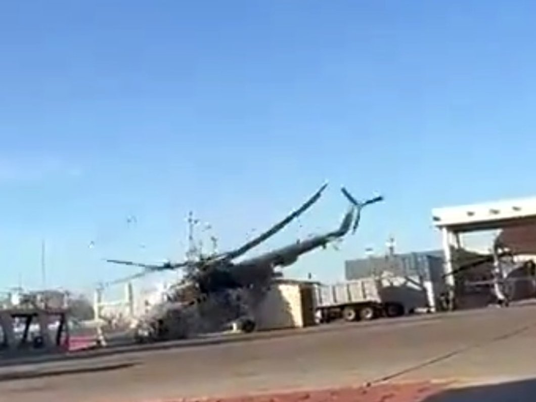 Military helicopter crashes nose-first after takeoff