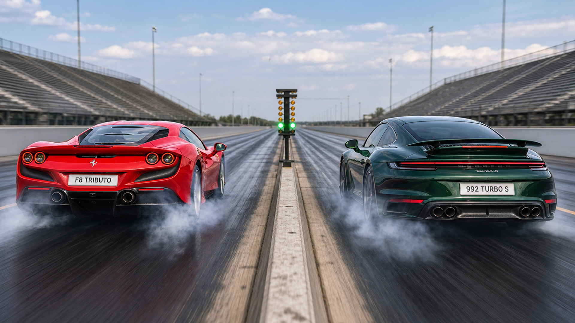Ferrari F8 faces Porsche 992 Turbo S drag race