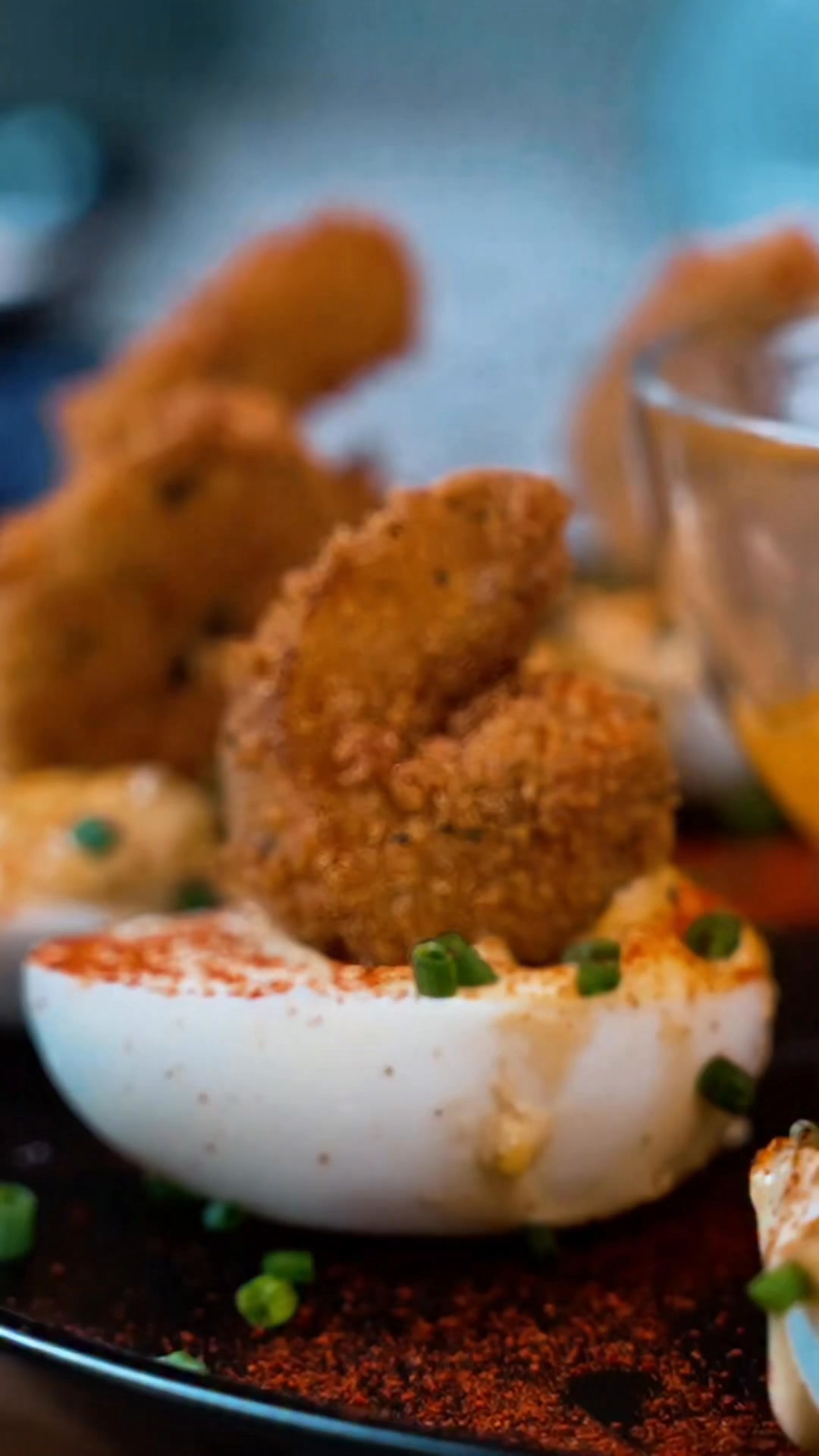 Fried shrimp deviled eggs by Smokin' and Grillin'