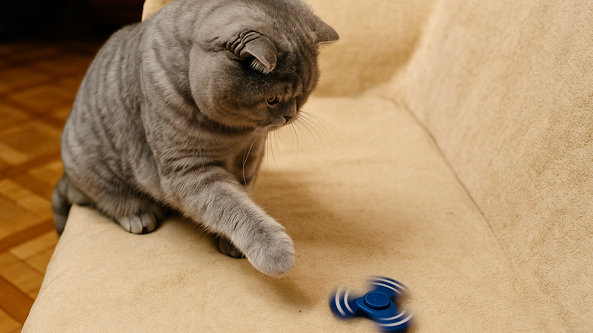 Curious cat playing with spinner