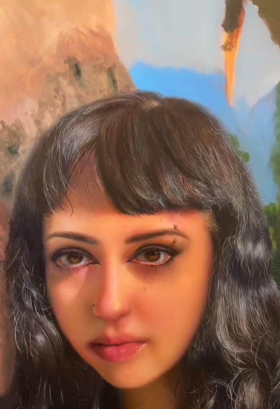 Hidden face revealed in atmospheric painting