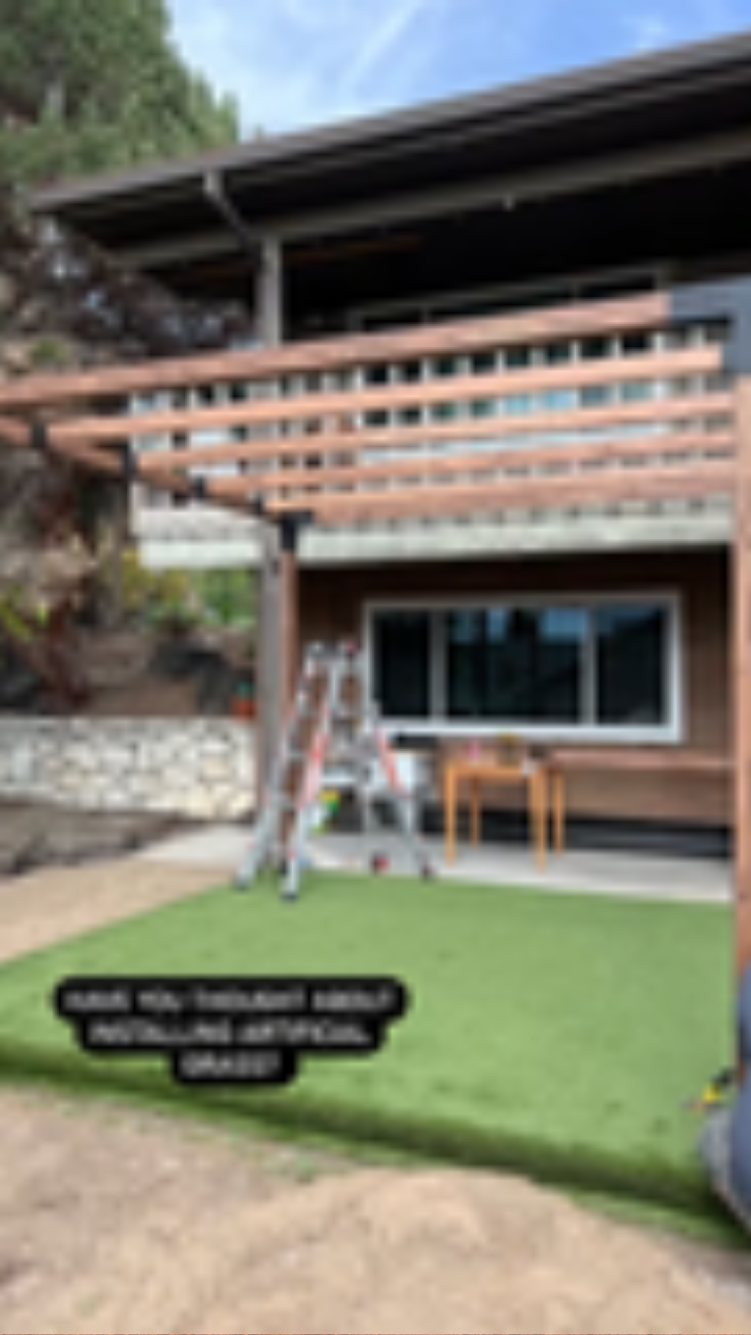 Backyard pergola build with artificial grass