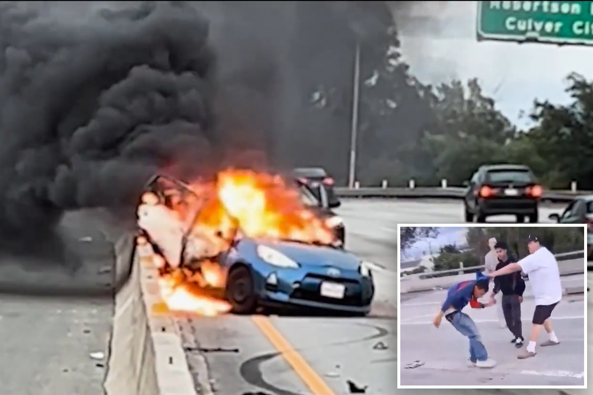 Horrifying inferno crash kills woman on freeway as vigilantes hunt down ...