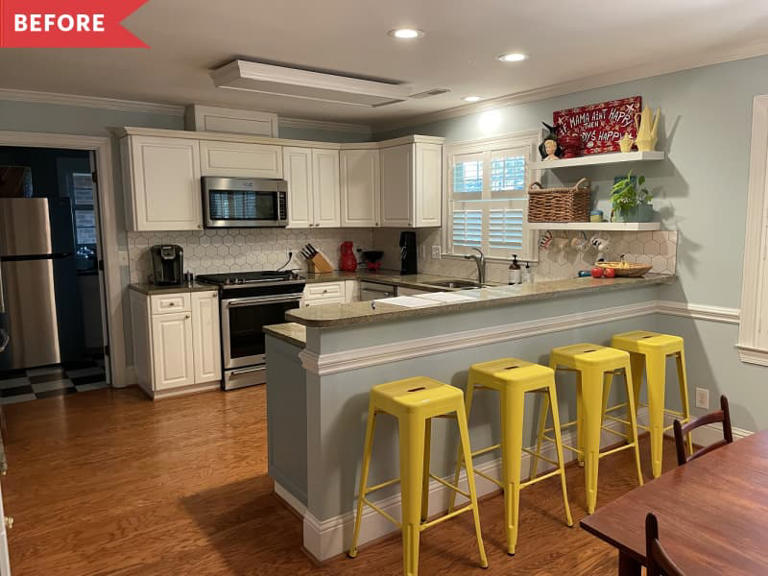 A colorful DIY update turned a '90s kitchen into a playful, modern space