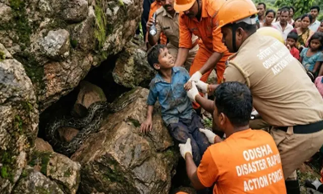 Odisha: Boy trapped inside stone crevice with python lingering rescued ...