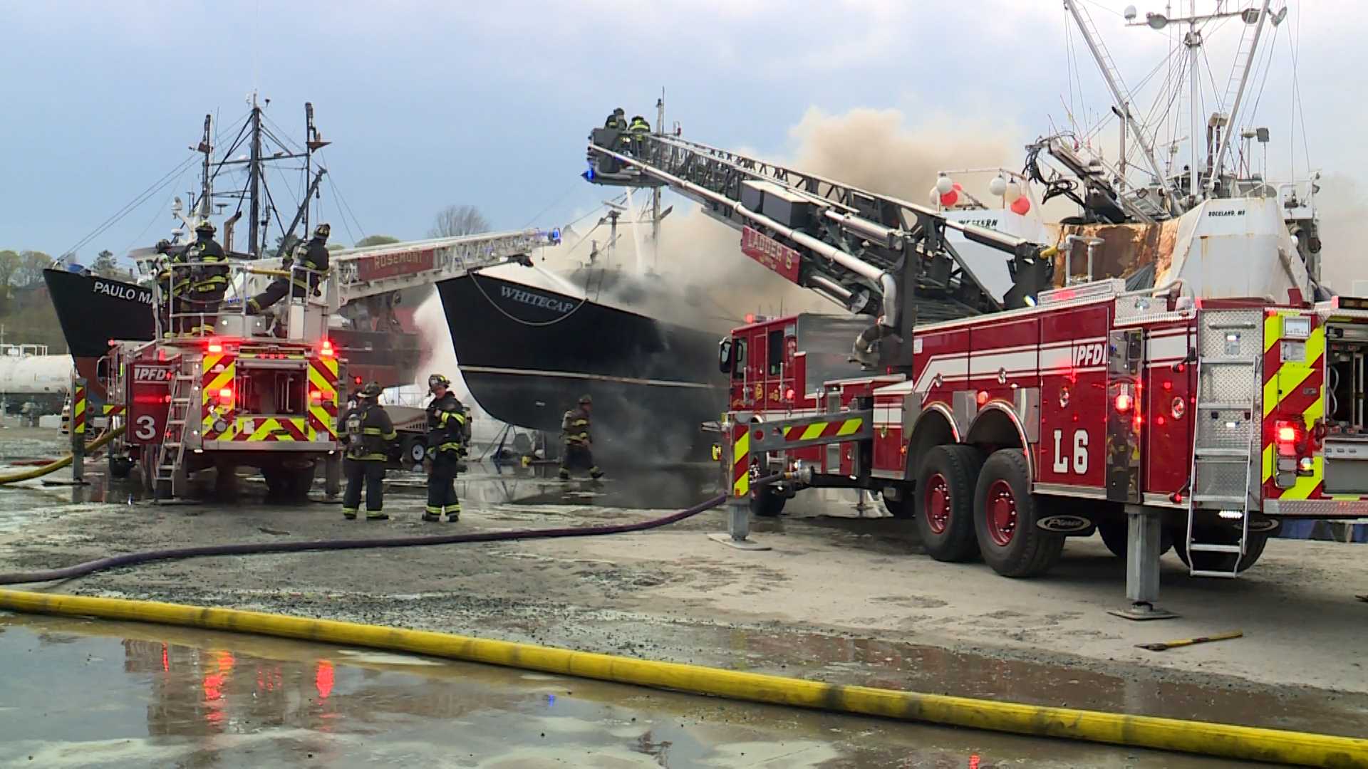 Fire breaks out on dry-docked boat at Portland Yacht Services