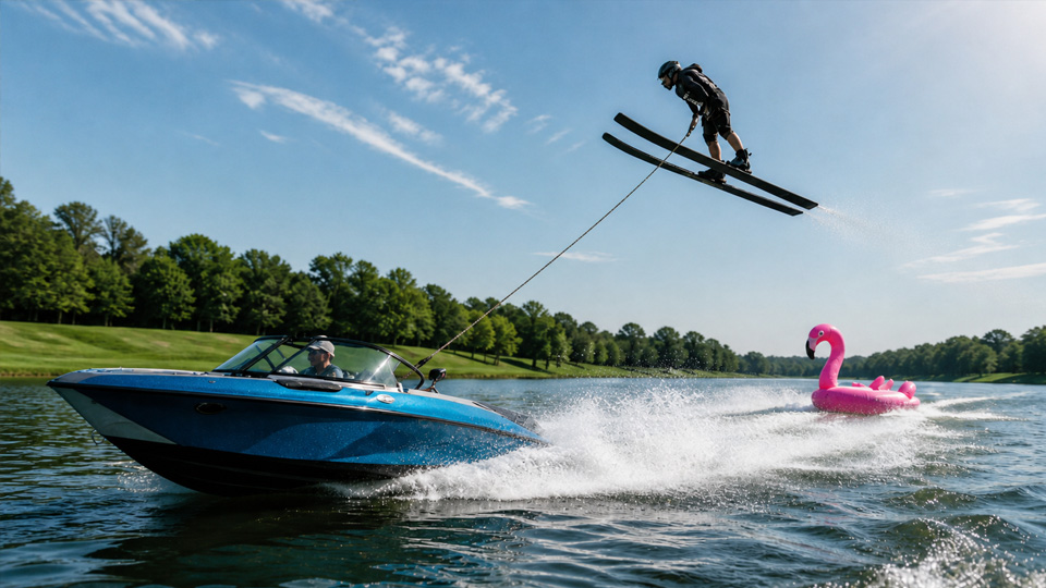 Waterski jump sends rider flying 250 feet