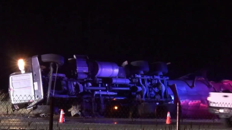 Overturned big rig blocked northbound Highway 101 lanes in Gilroy