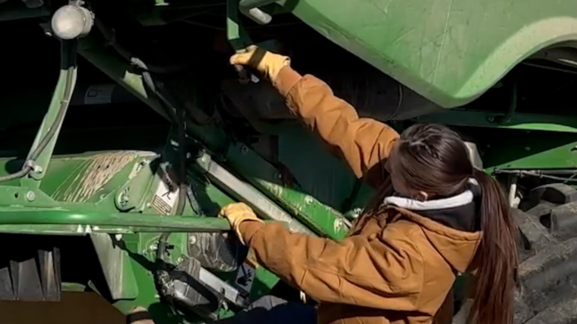 Inside a combine harvester