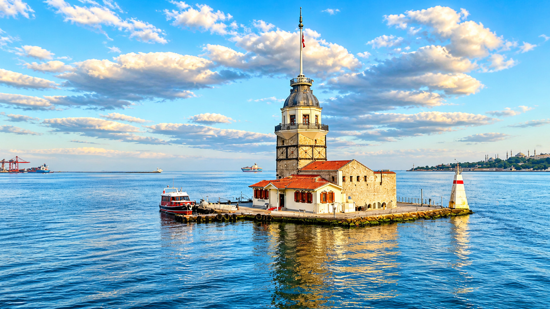 An isolated tower rising from the waters of Istanbul
