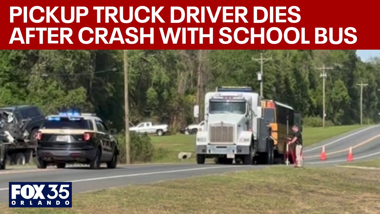 Pickup truck driver dies in school bus crash